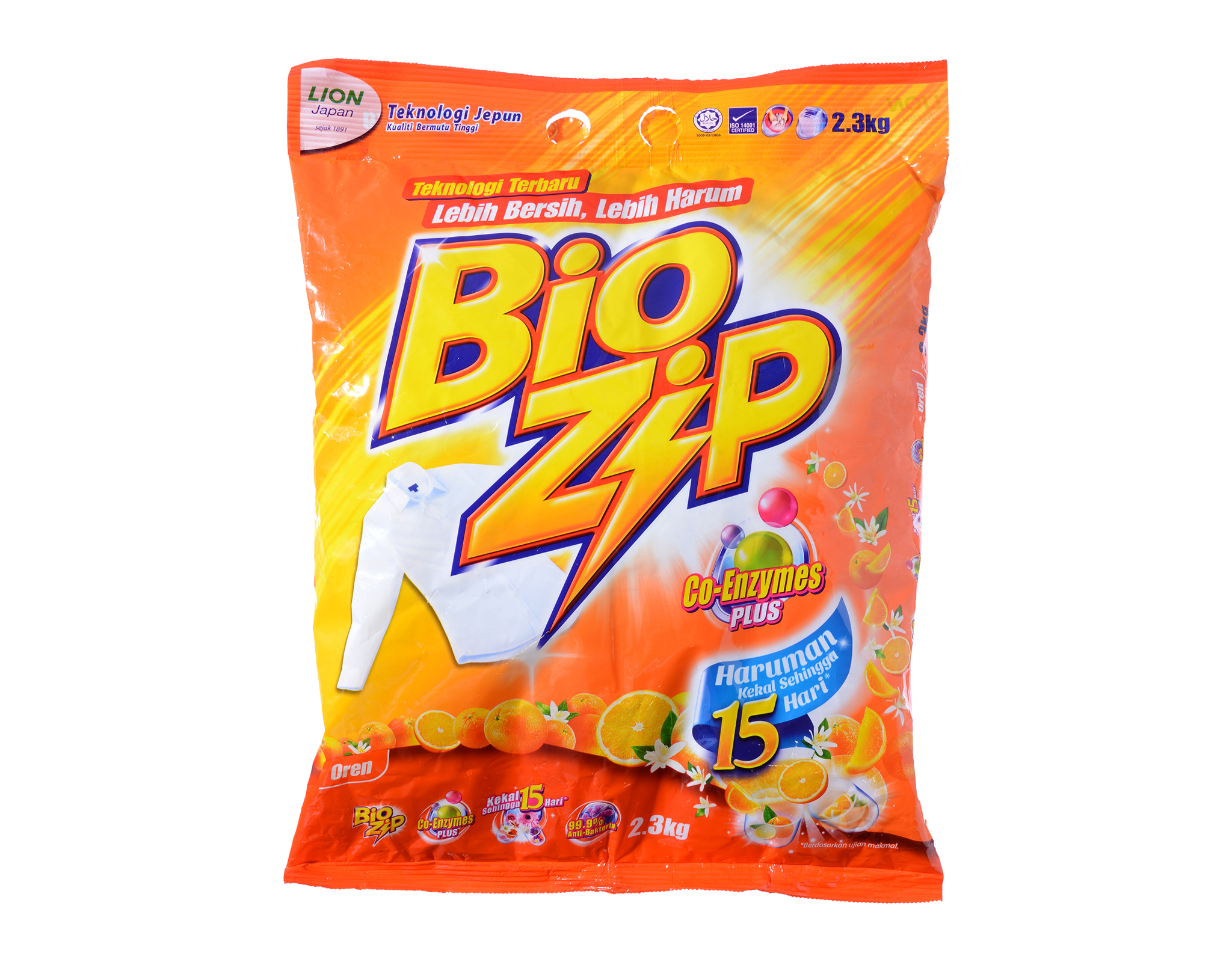 Bio Zip Powder Detergent Orange, 2.3kg - Anti-Bacterial