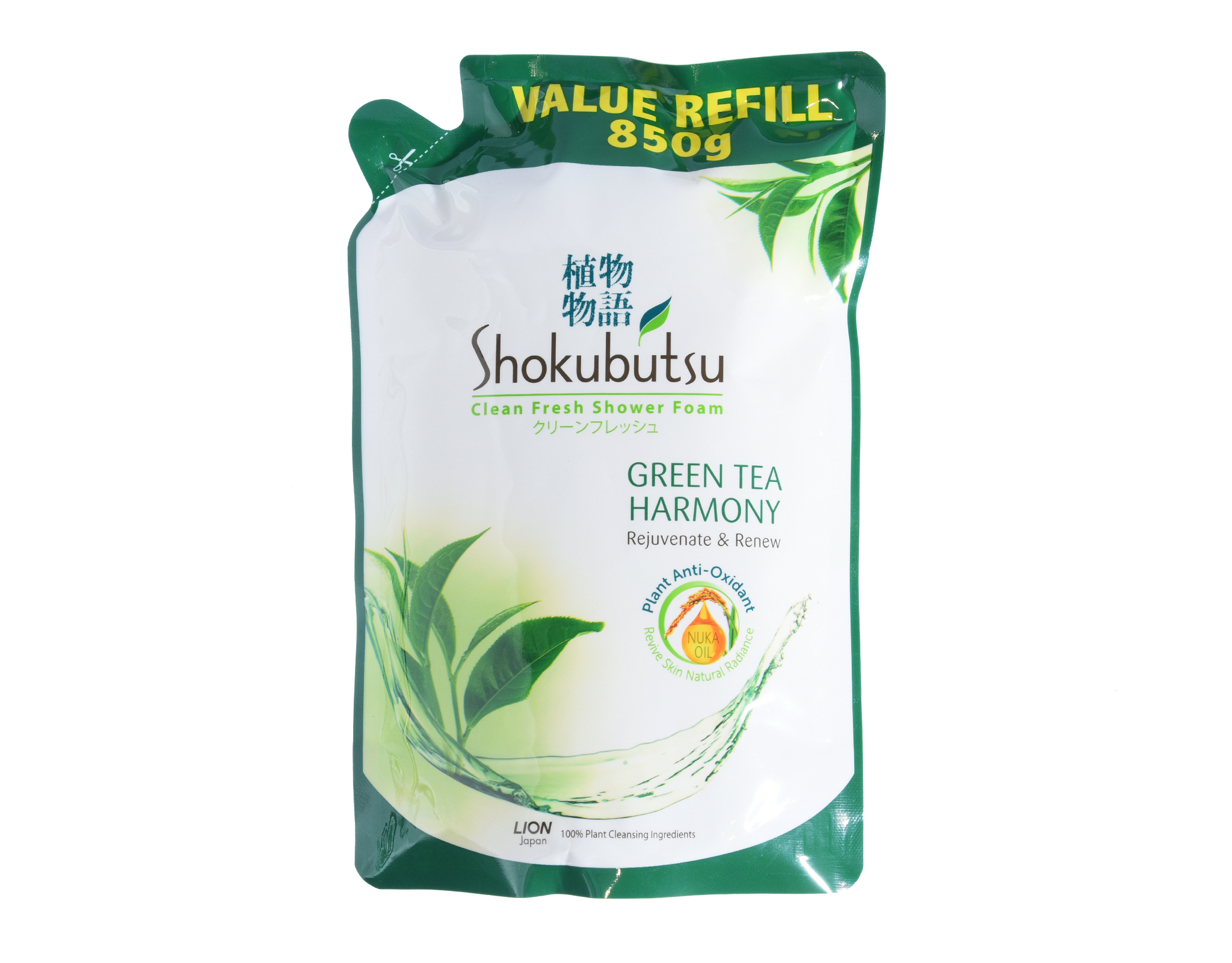 Shokubutsu Shower Foam Clean Green Tea Harmony Refill | myaeon2go