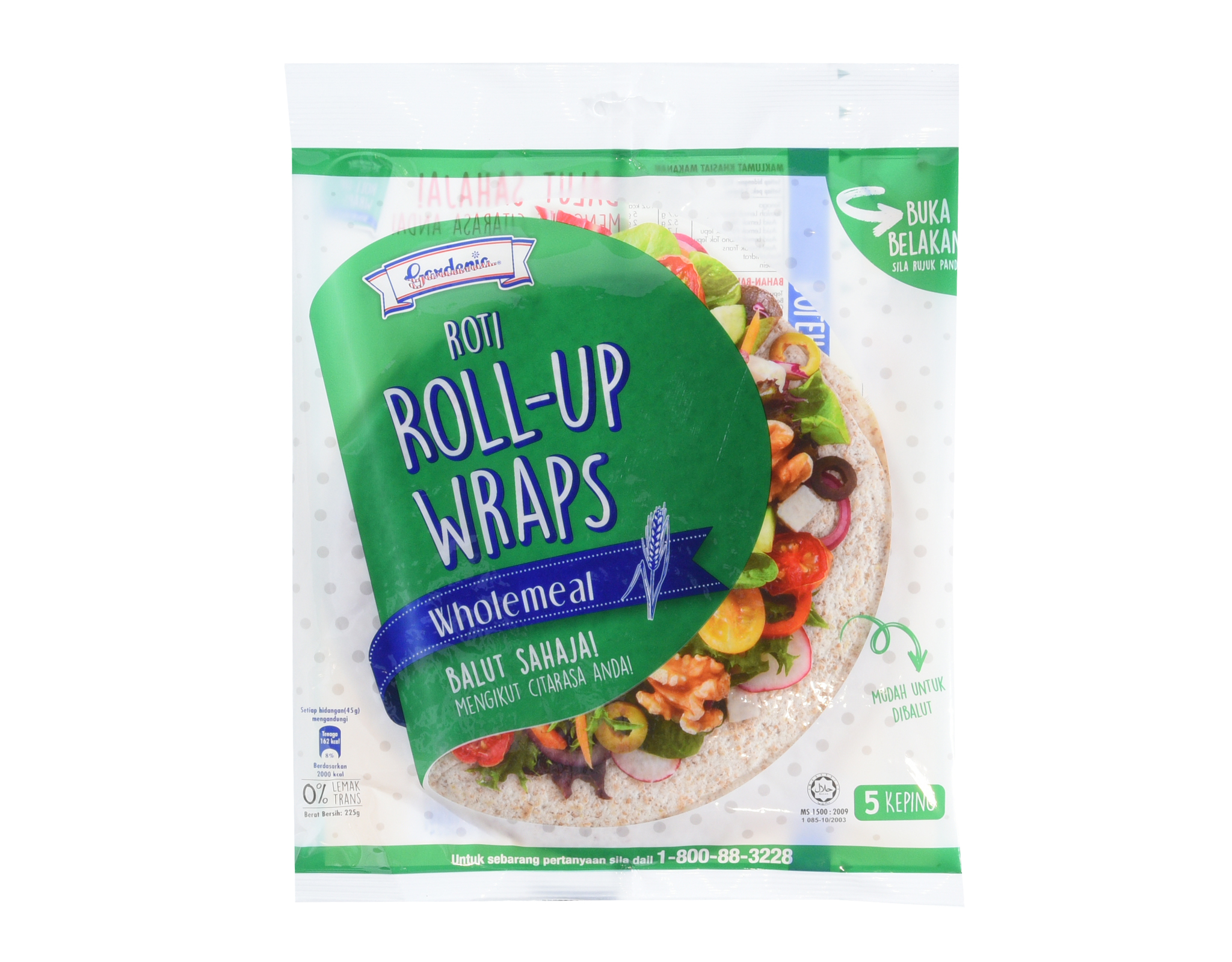 Gardenia Roll Up Wraps Wholemeal, 5 x 45 g - High Fiber