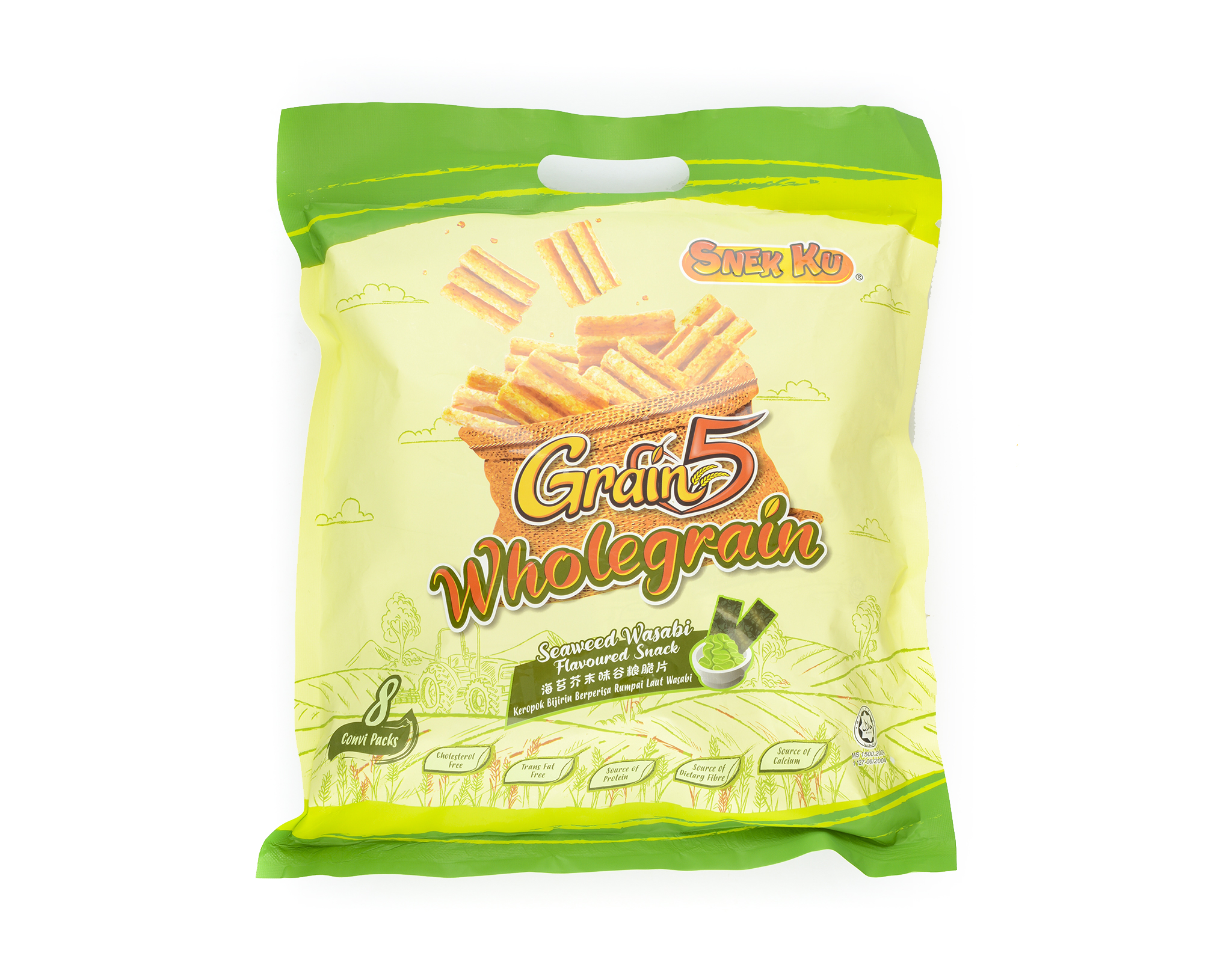 Snek Ku Grain 5 Wholegrain Seaweed Wasabi Flavour Family Pack | myaeon2go