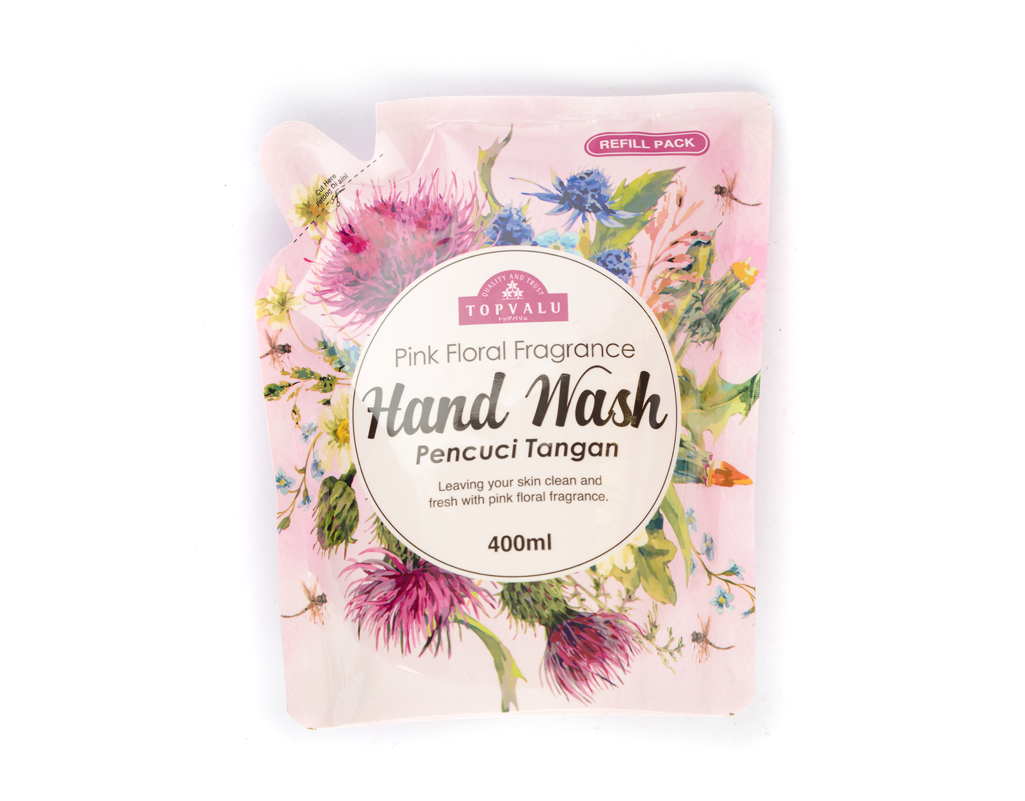 TOPVALU Handwash Pink Floral Refill 400ml - Refreshing Scent