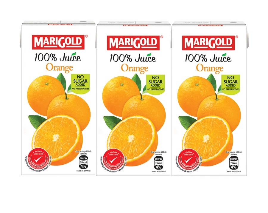 Marigold 100% Orange Juice, 3 x 200 ml - No Sugar Added