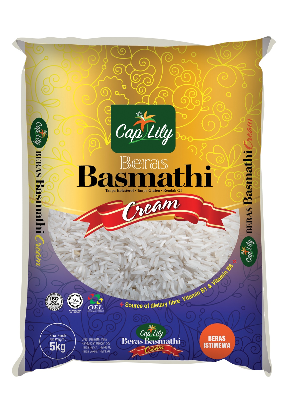 Cap Lily Beras Basmathi Cream, 5kg - Low GI, Gluten-Free