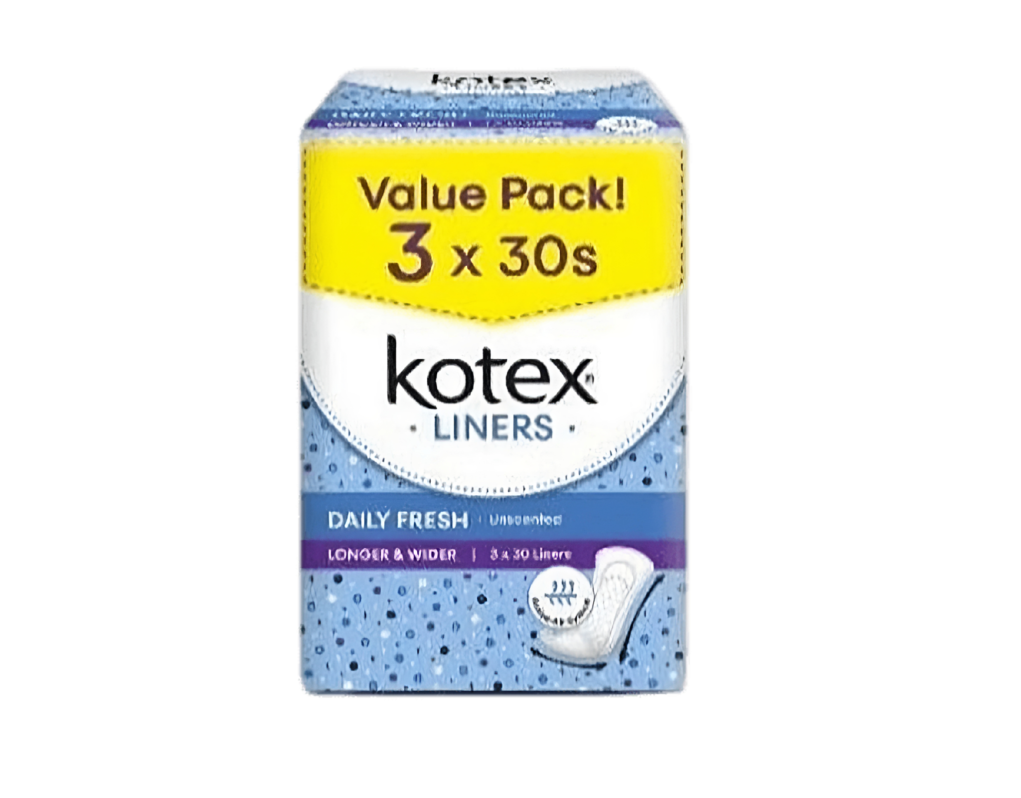 Kotex Liners Daily Fresh, 3 x 30's - Longer & Unscented