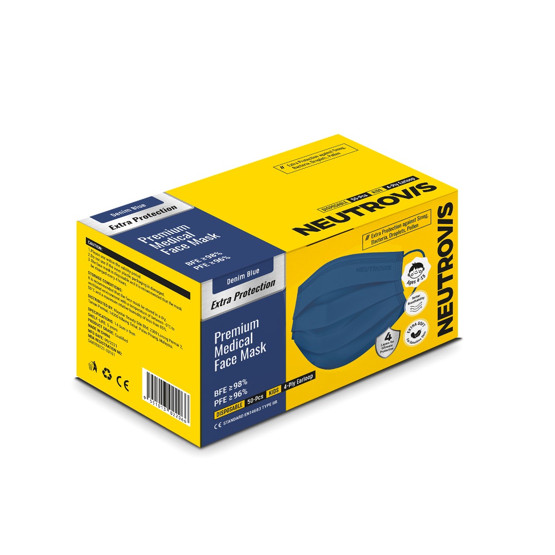 Neutrovis Premium 4 Ply Medical Face Mask For Kids Denim Blue | myaeon2go