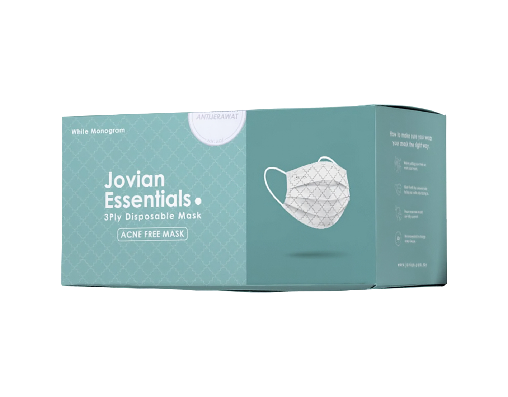 Jovian 3-Ply Monogram White Earloop Mask | myaeon2go