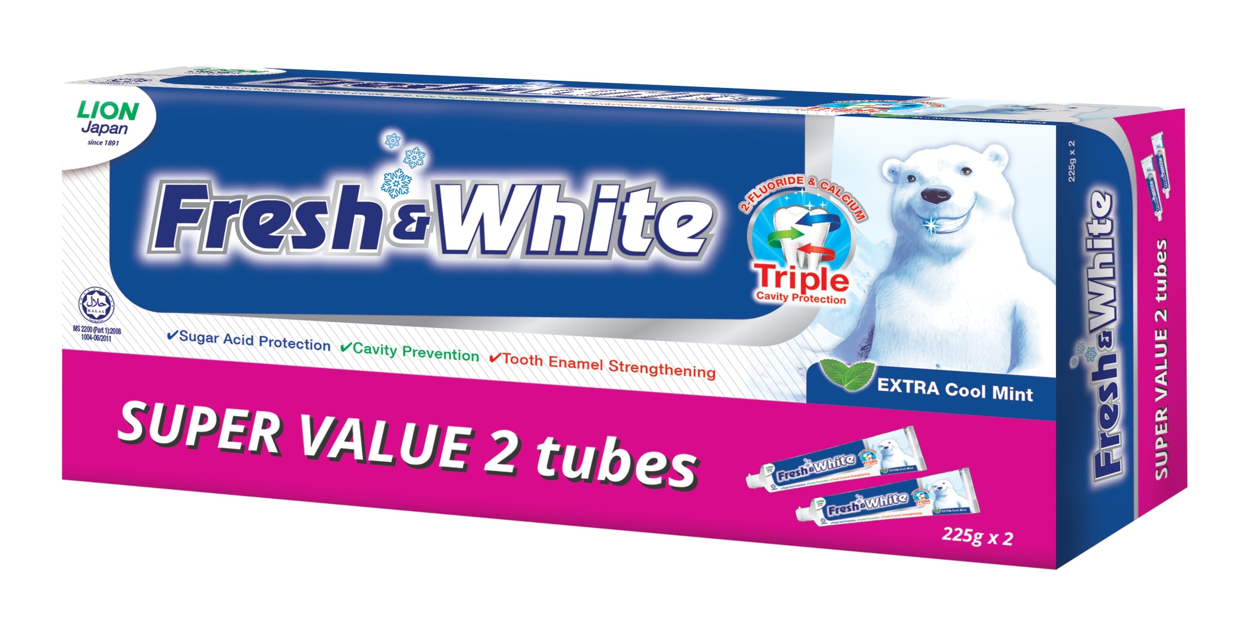 Fresh & White Toothpaste Extra Cool Mint 2x225g - Protection