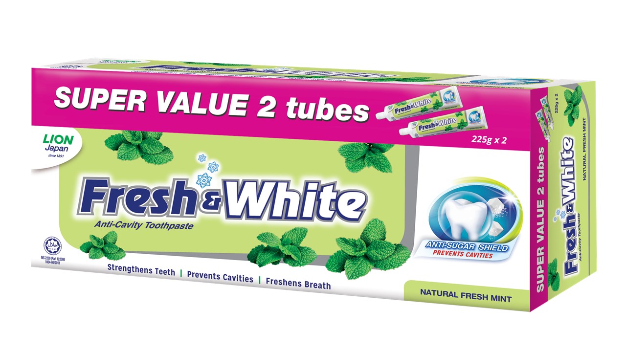 Fresh & White Toothpaste, 2x225g - Anti-Cavity Mint
