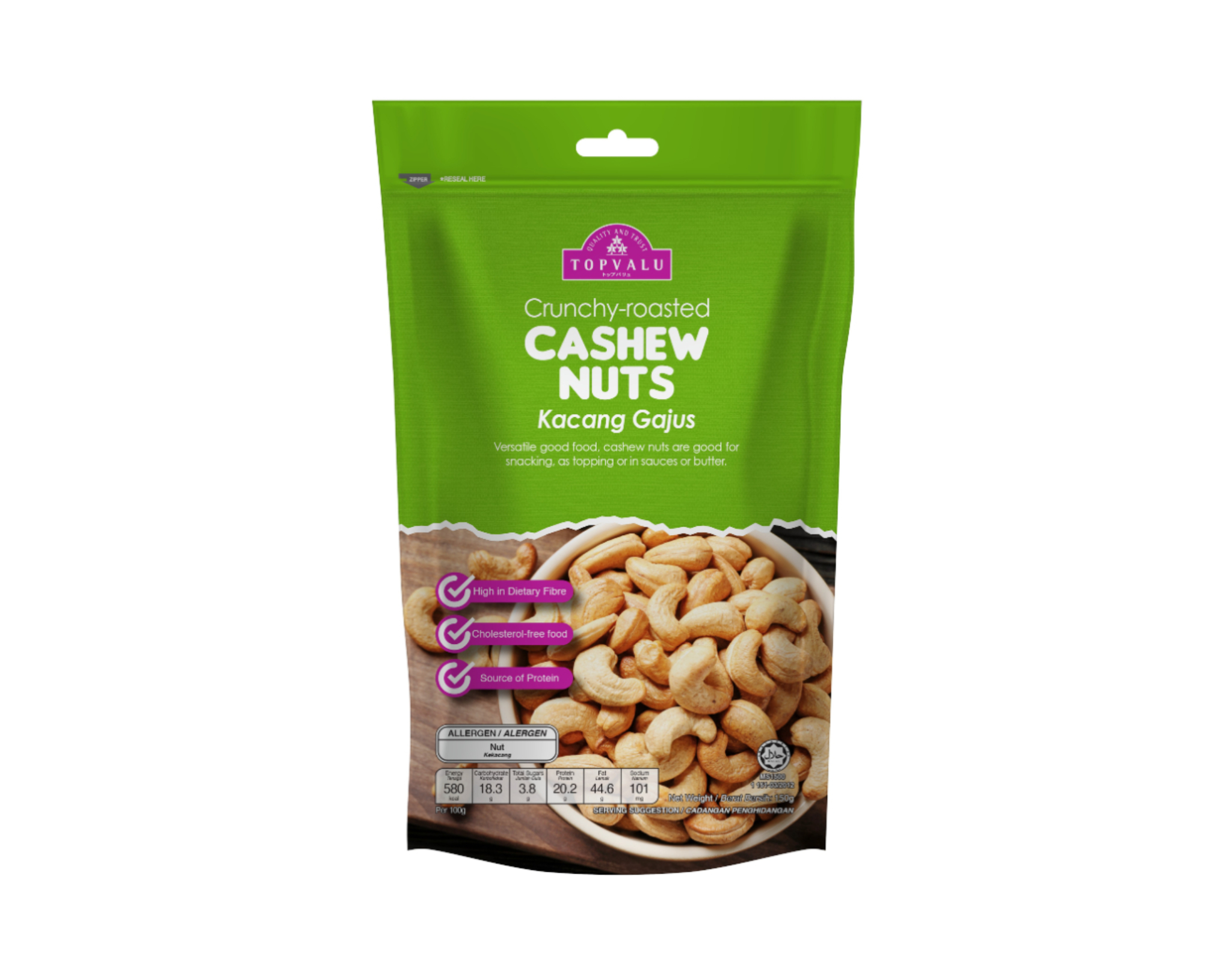 TOPVALU Crunchy Roasted Cashewnuts, 150 g - High Fibre