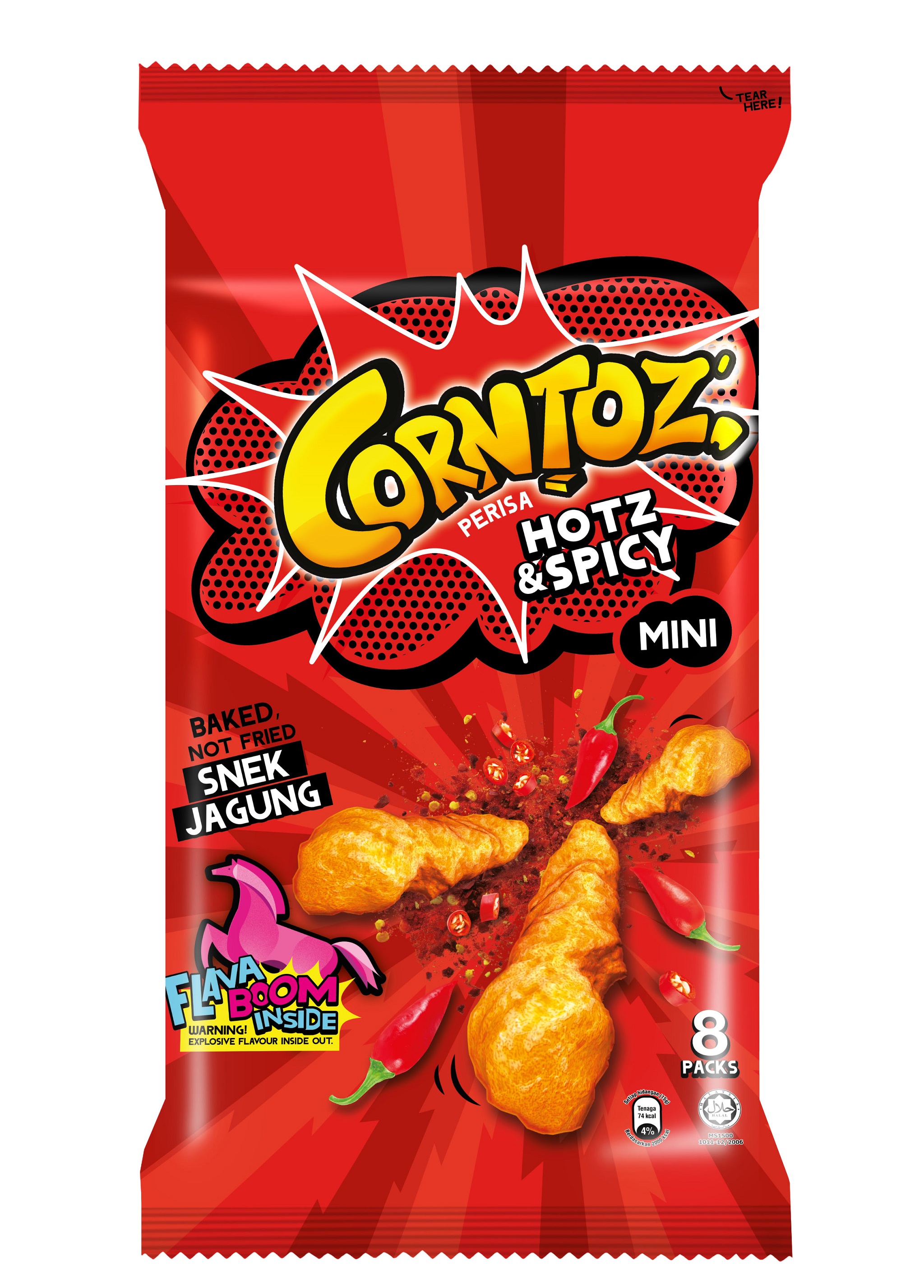 Mamee Corntoz Hot & Spicy 8x15g - Spicy Flavor