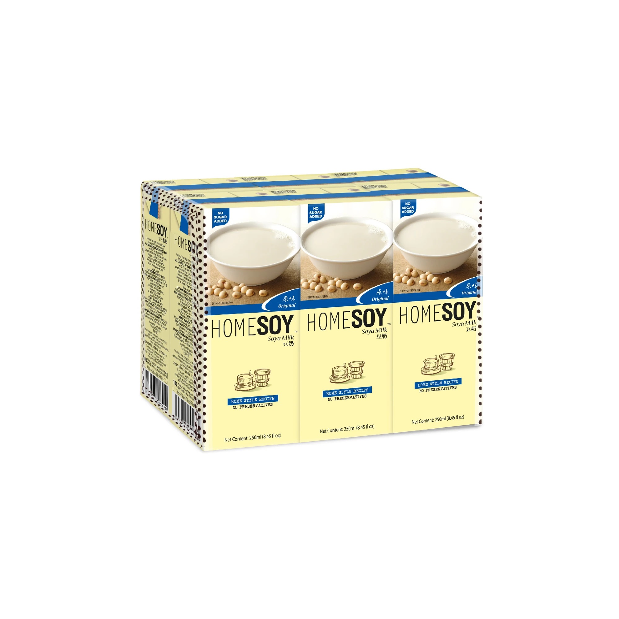 Homesoy Soya Milk, 6 x 250 ml - No Sugar, Naturally Sweet