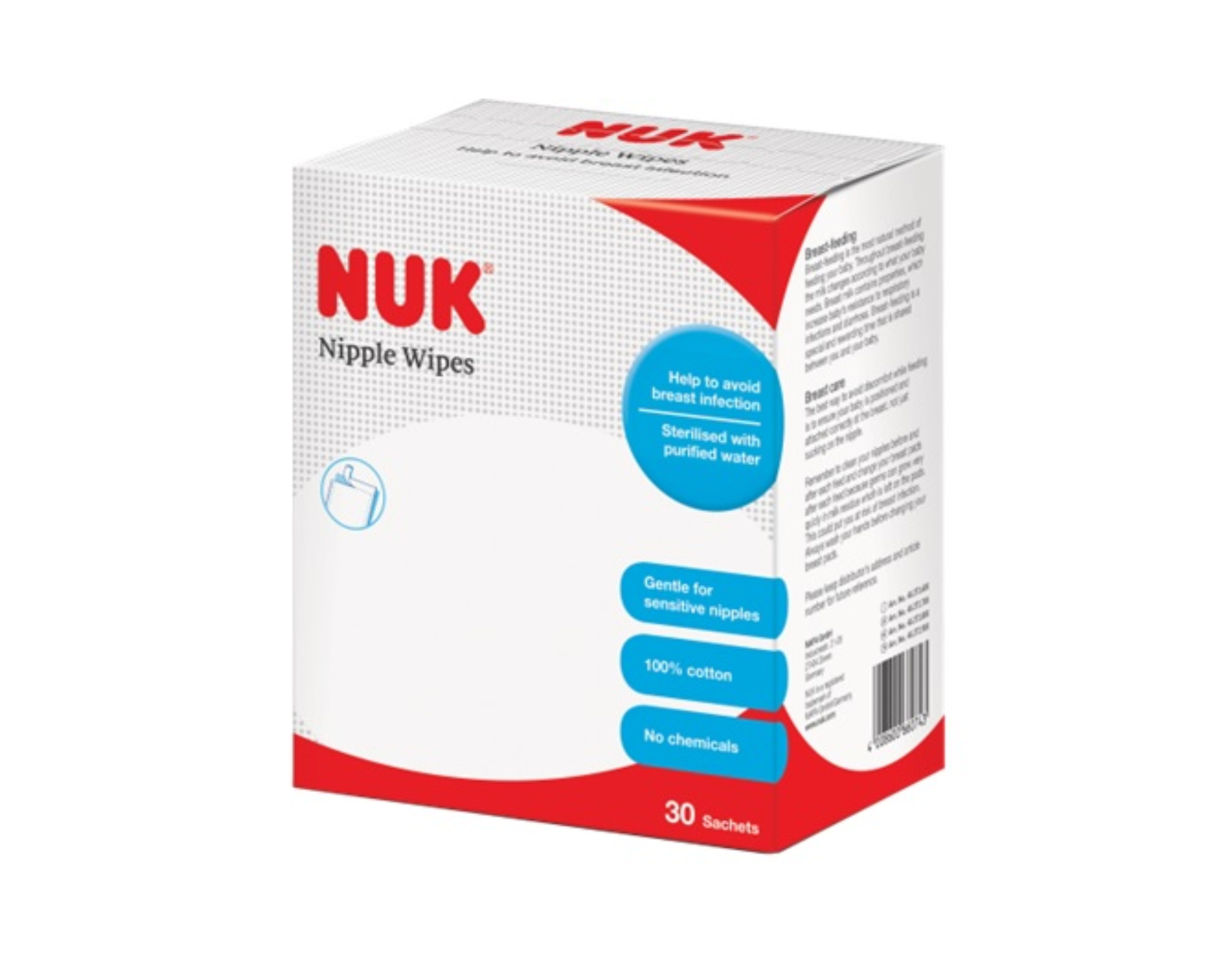 NUK Nipple Wipes, 30 Sachets - Gentle, Chemical-Free Care