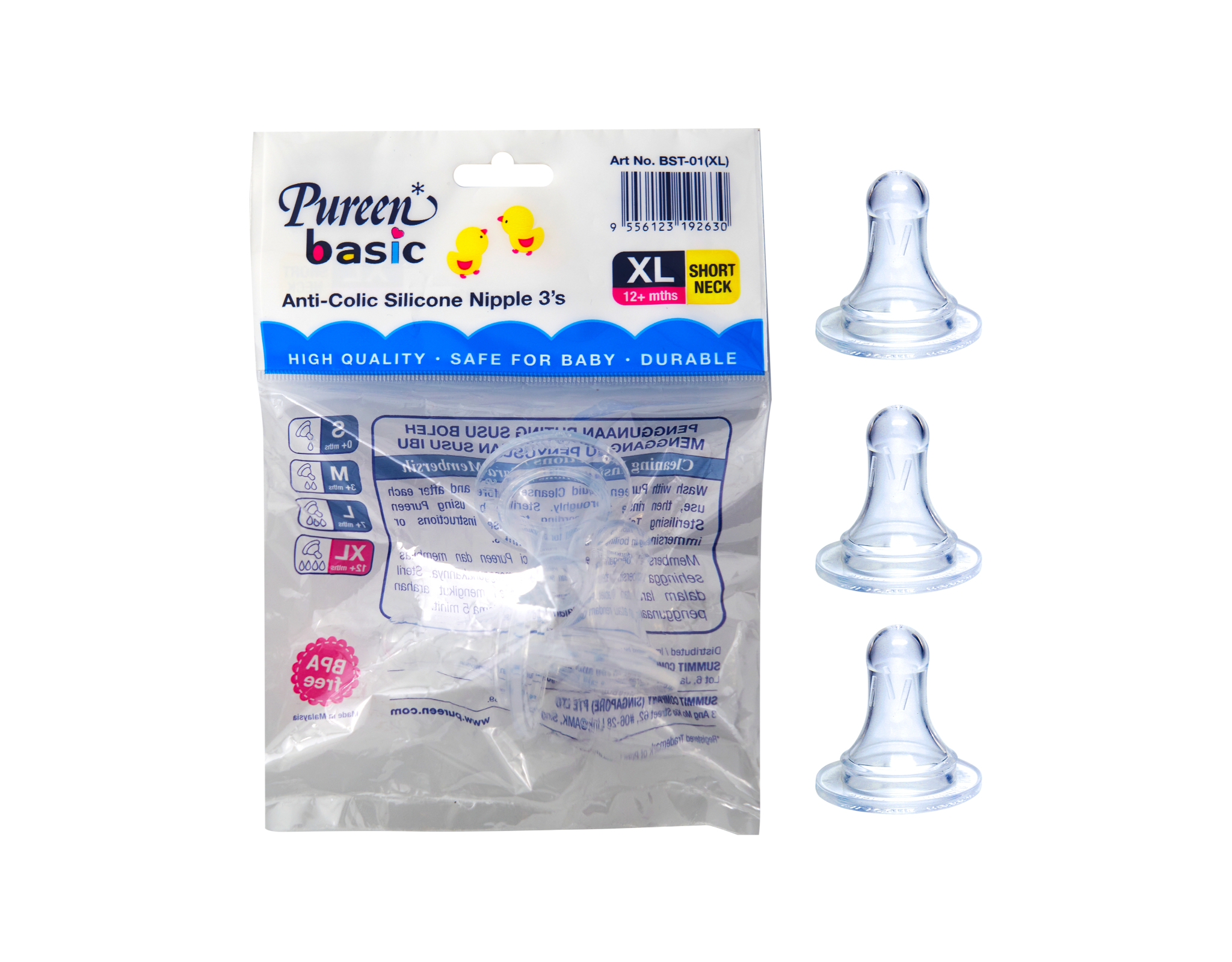 Pureen Anti-Colic Nipple XL - Safe & Durable for Babies