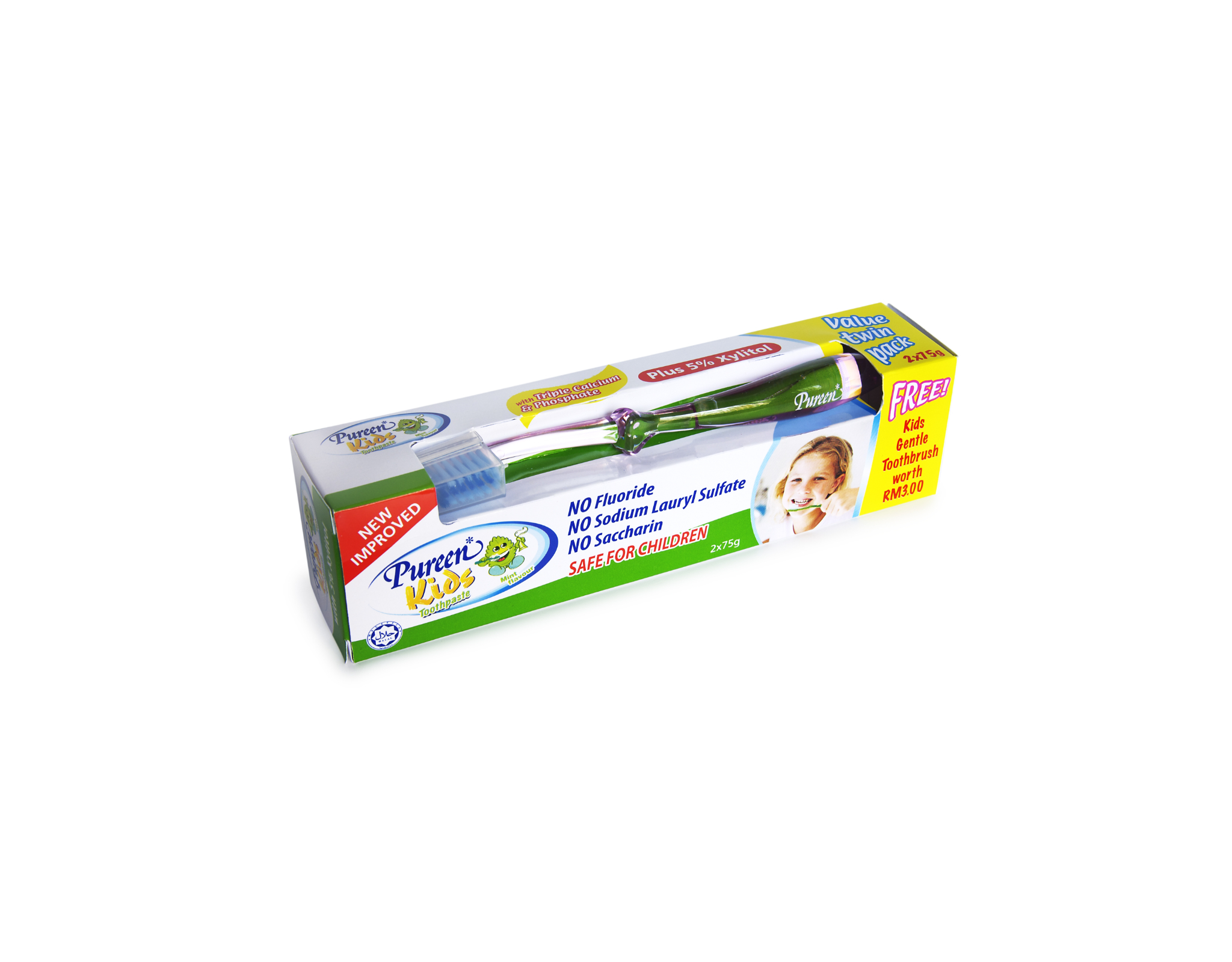 Pureen Kids Toothpaste Fluoride Free (Mint) Free Toothbrush | myaeon2go