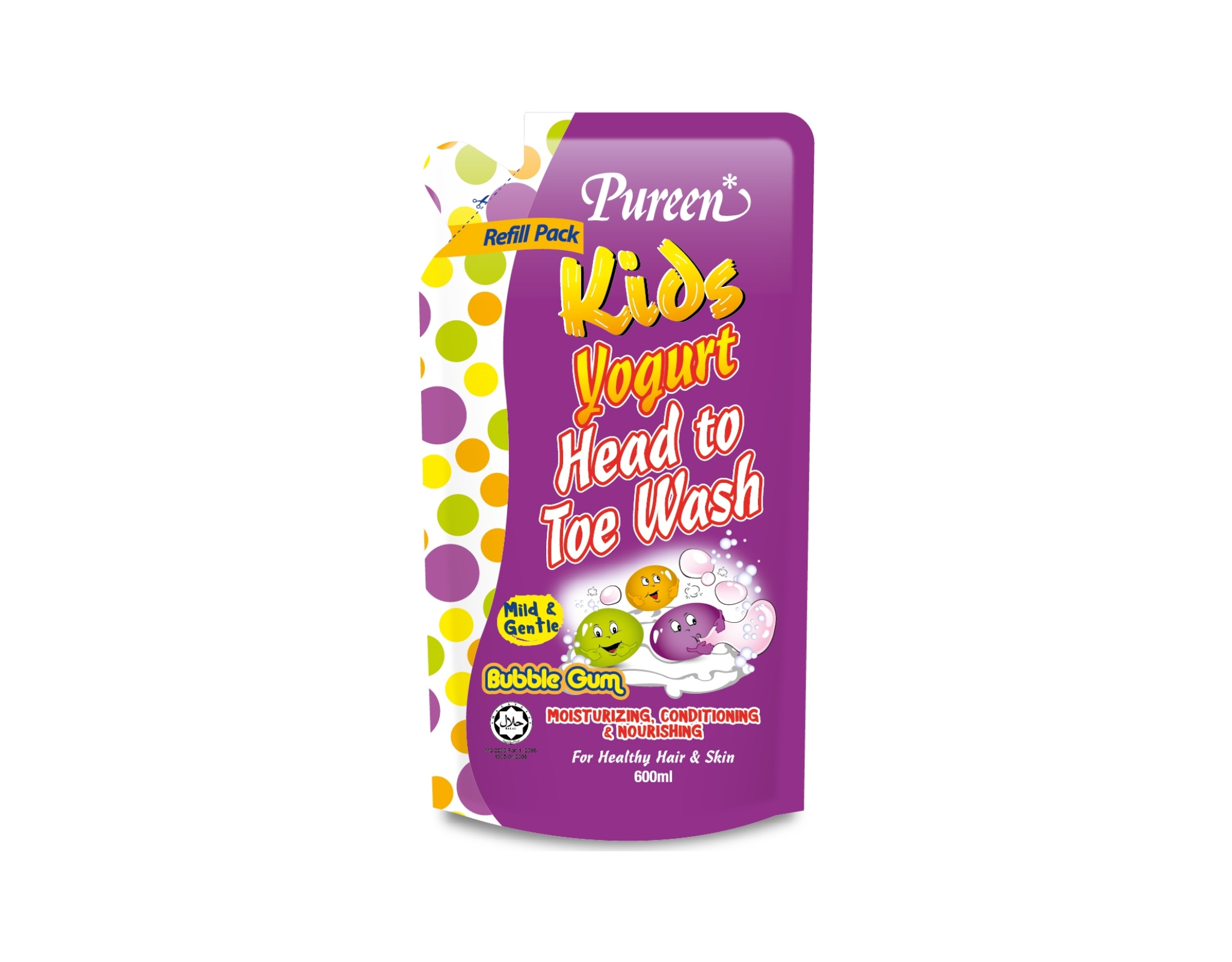 Pureen Kids Yogurt Head To Toe Wash (Bubble Gum) 600Ml Refill | myaeon2go