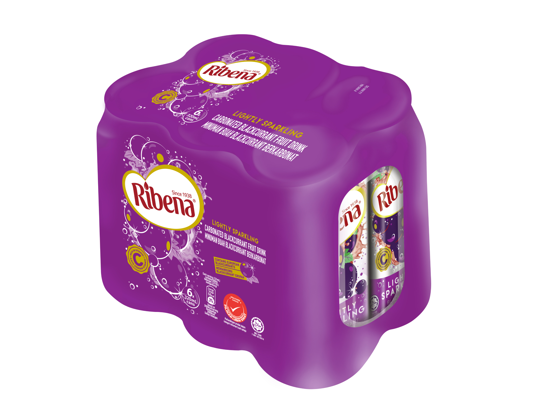 Ribena Sparkling Blackcurrant, 6 x 320 ml - Refreshing Drink