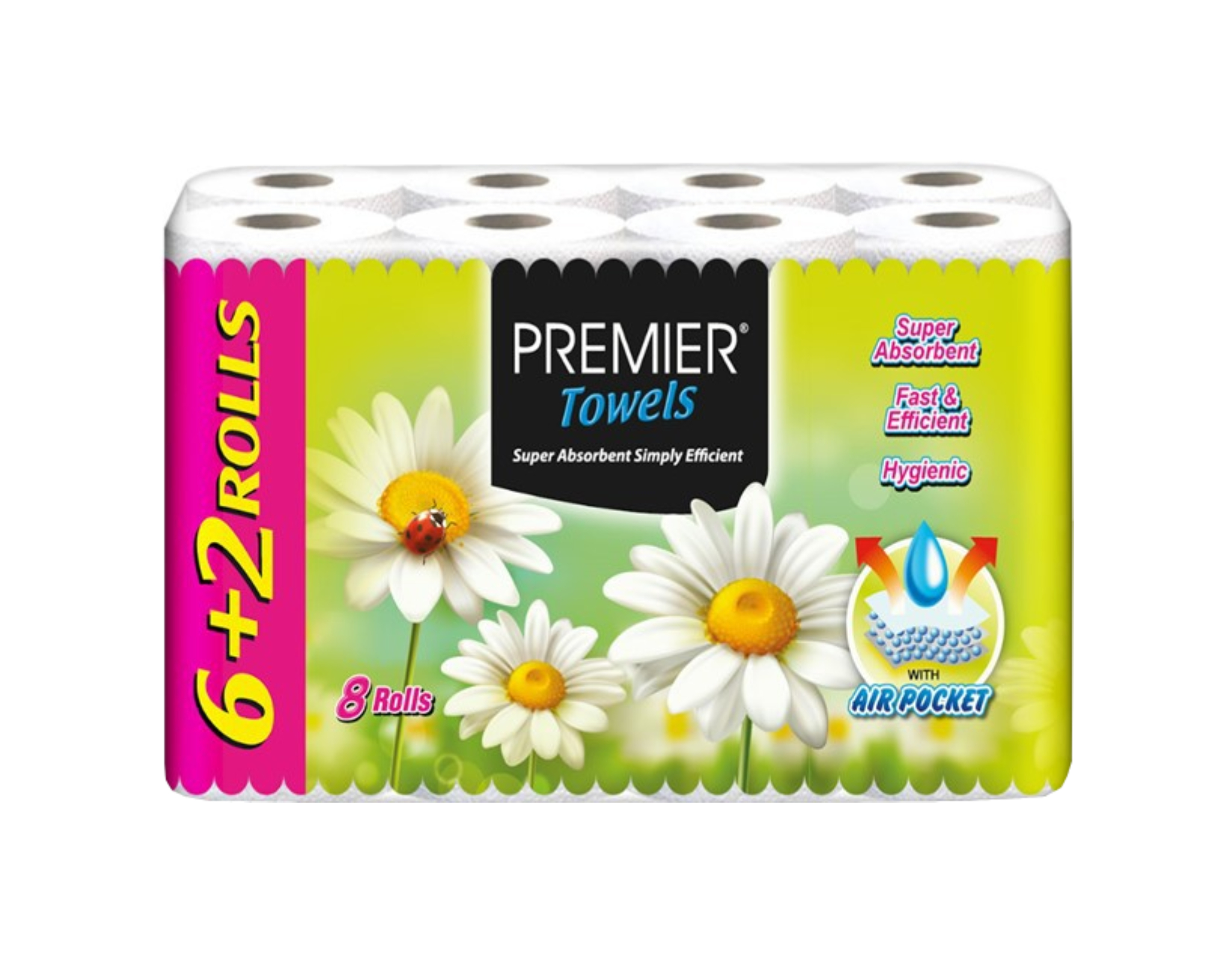 Premier Kitchen Towel 6+2 Roll - Super Absorbent