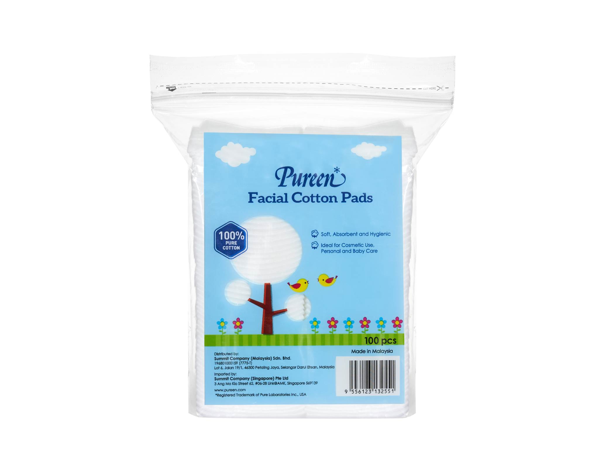 Pureen Facial Cotton Pad, 100 pcs - Soft & Absorbent