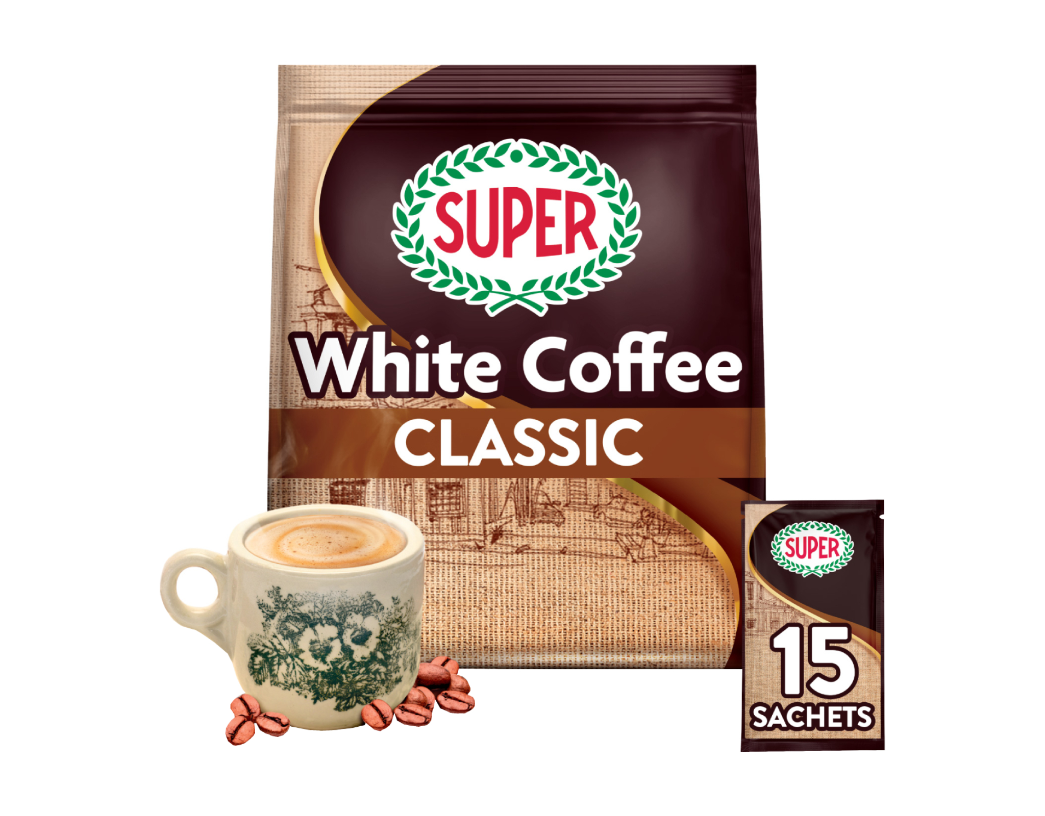Super White Coffee 3 in 1 Classic, 15x40g - Authentic Taste
