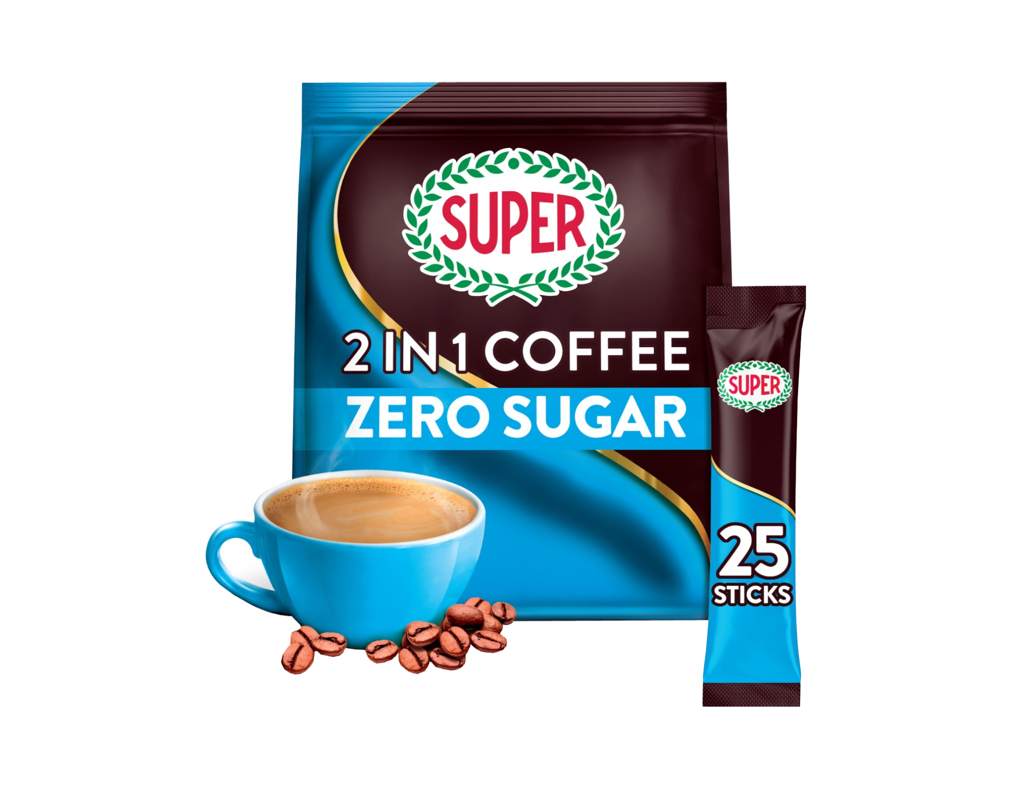 Super Coffee Zero Sugar 2 in 1, 25 x 12g - No Sugar Added