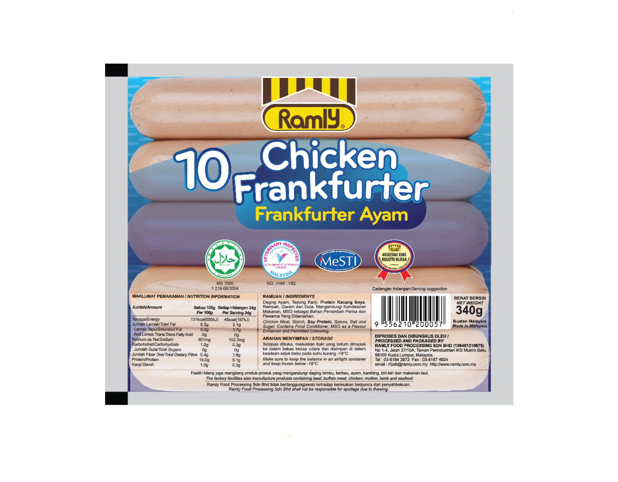 Ramly Chicken Frankfurter, 340g - Halal & Delicious