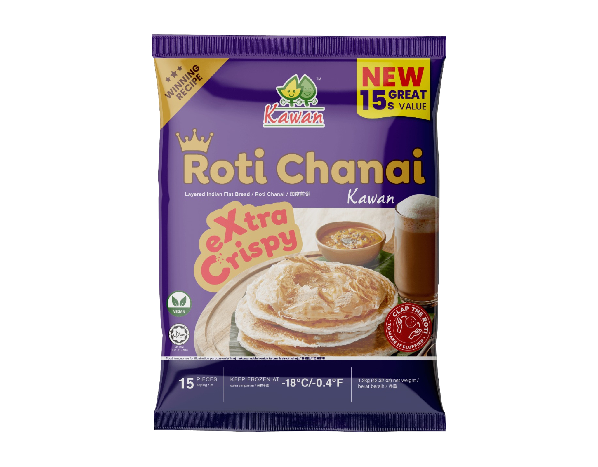 Kawan Roti Chanai Value Pack 15x80g, Layered Delight