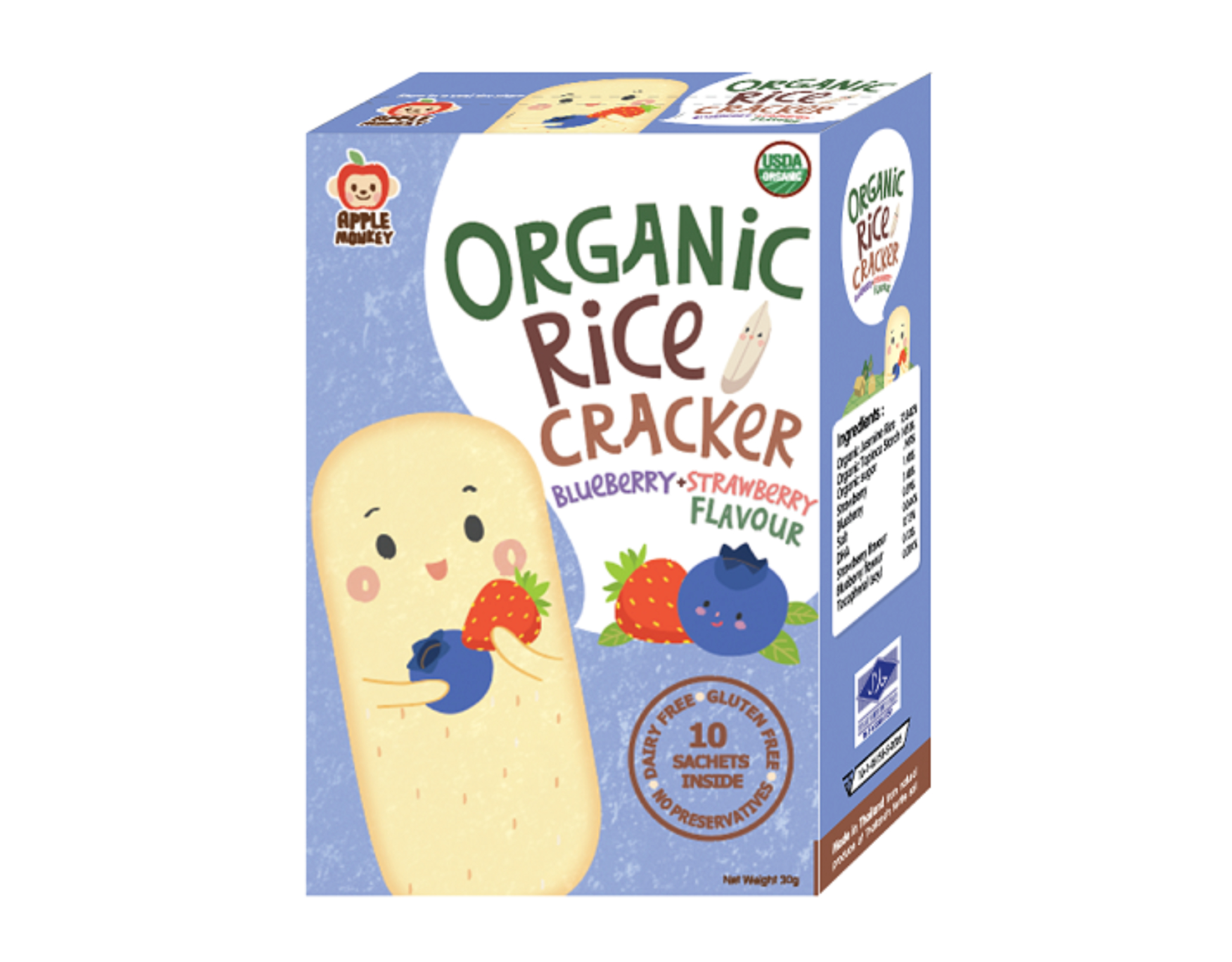 Apple Monkey Organic Rice Cracker Blueberry Strawberry | myaeon2go