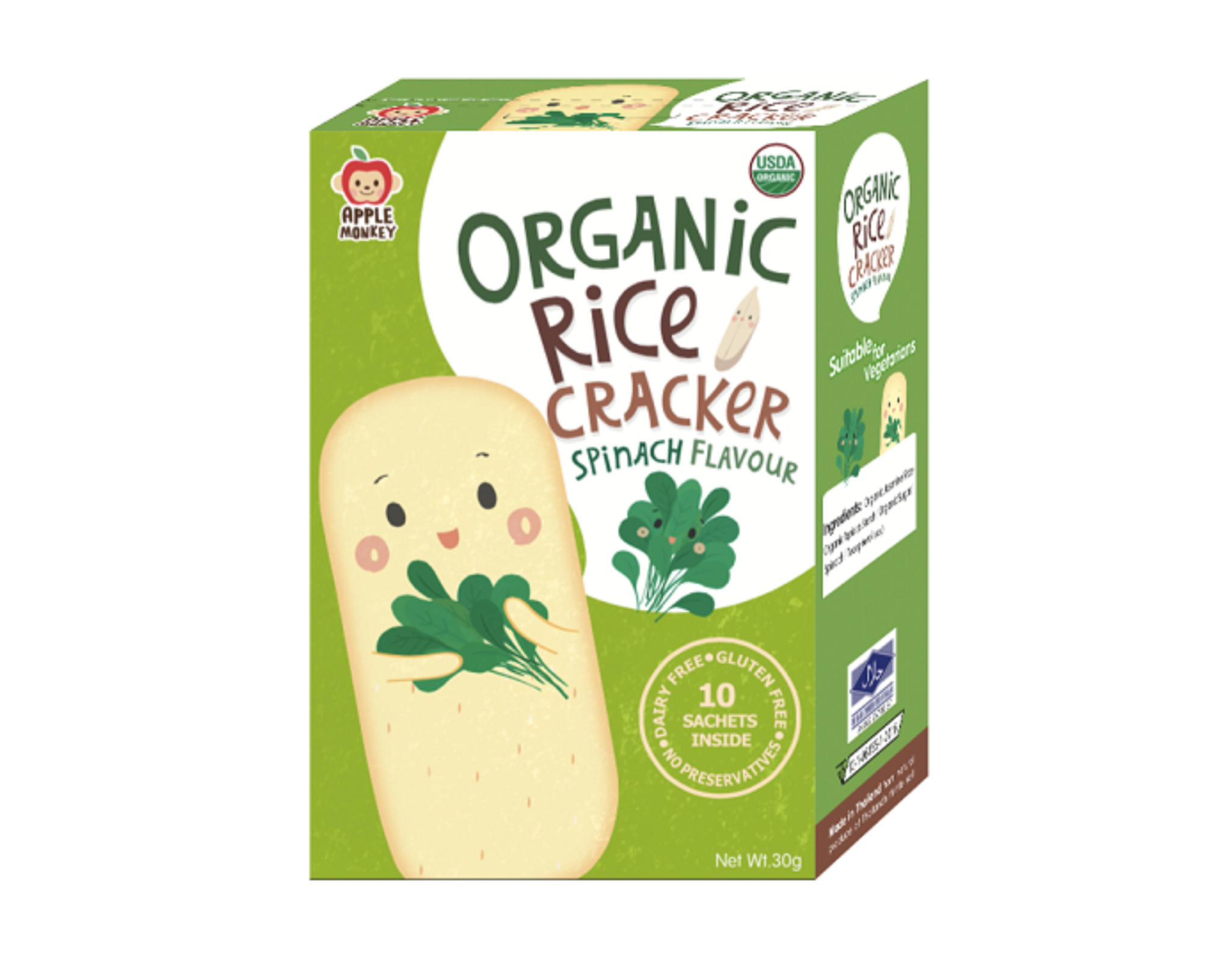Apple Monkey Organic Rice Cracker Spinach | myaeon2go