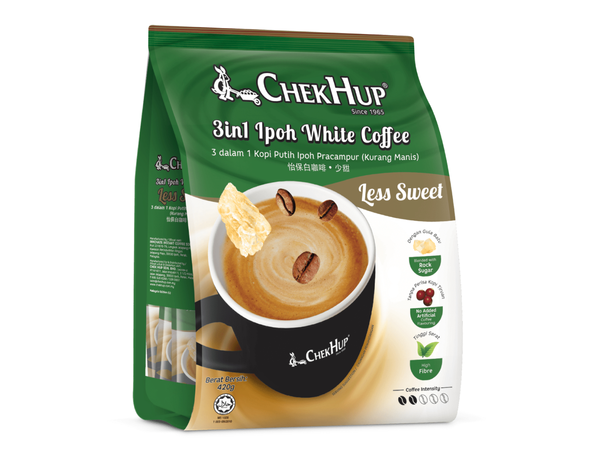 Chek Hup Ipoh White Coffee Less Sweet, 12x35g - Less Sugar