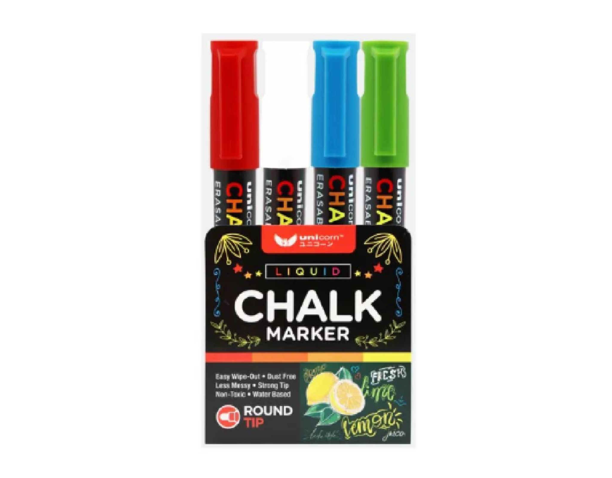 Unicorn 4 Colours Chalk Marker Round Tip (UM-200CK-A) | myaeon2go