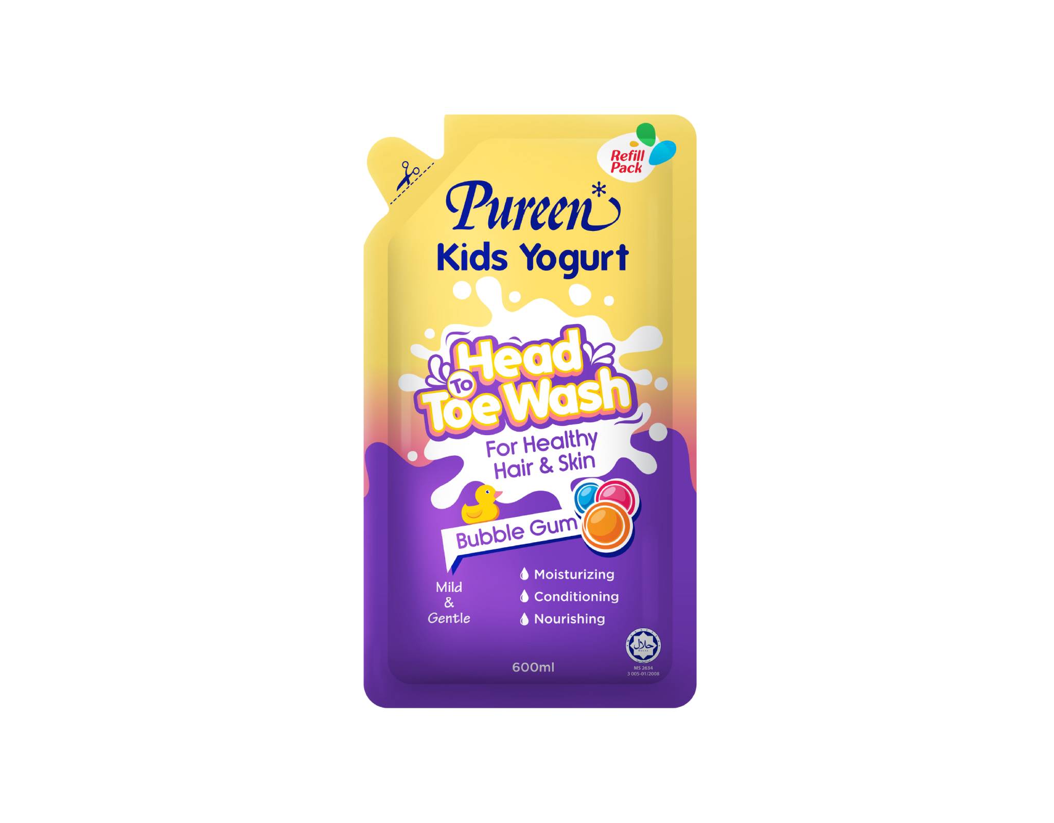 Pureen Kids Yogurt Head To Toe Wash (Bubble Gum) 600Ml Refill | myaeon2go
