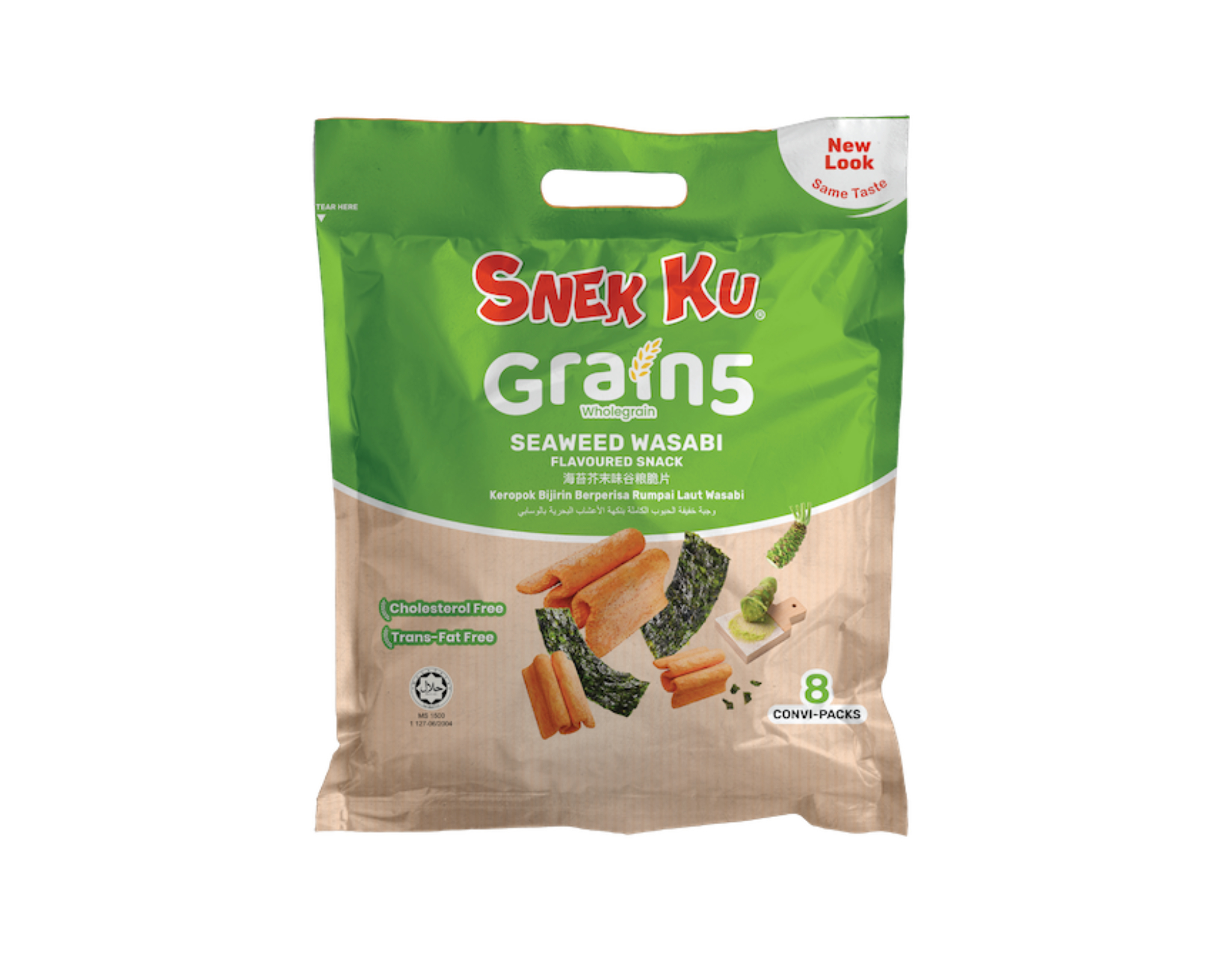 Snek Ku Grain 5 Wholegrain Flavoured Snack Seaweed Wasabi Family Pack ...